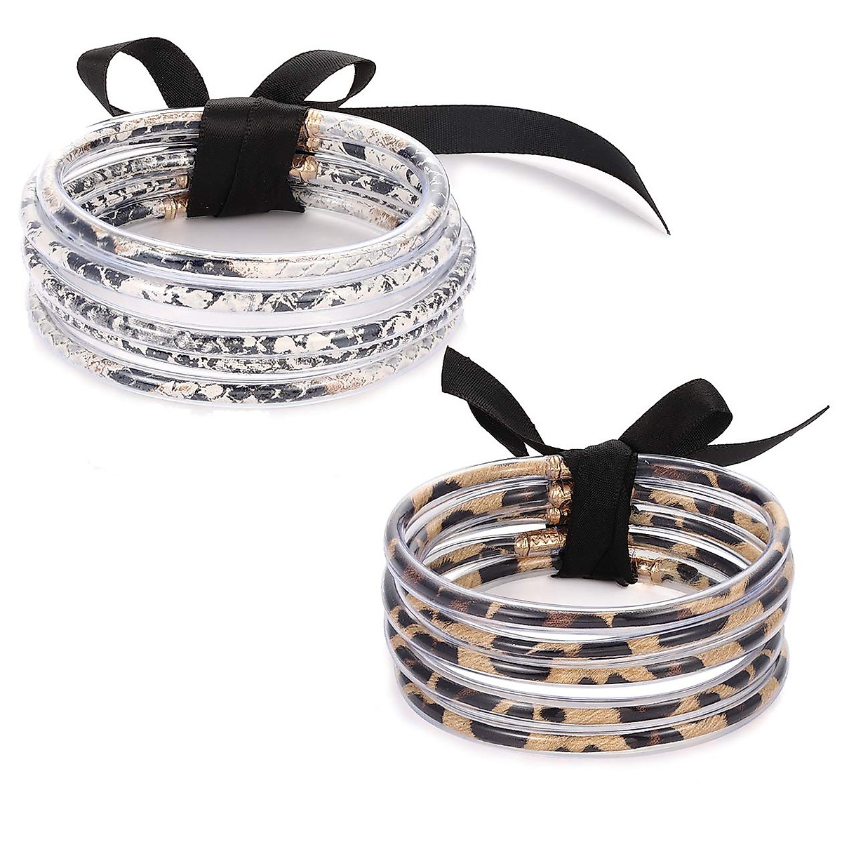 FreAire SHAMARTE Multiple Leopard Print Bangle Bracelet for Women Cheetah Print Jewelry Gummy Siliceno Rubber Wristband Snakeskin Print Bangle Wristlet 2 PCS (Leopard Print&Snakeskin)