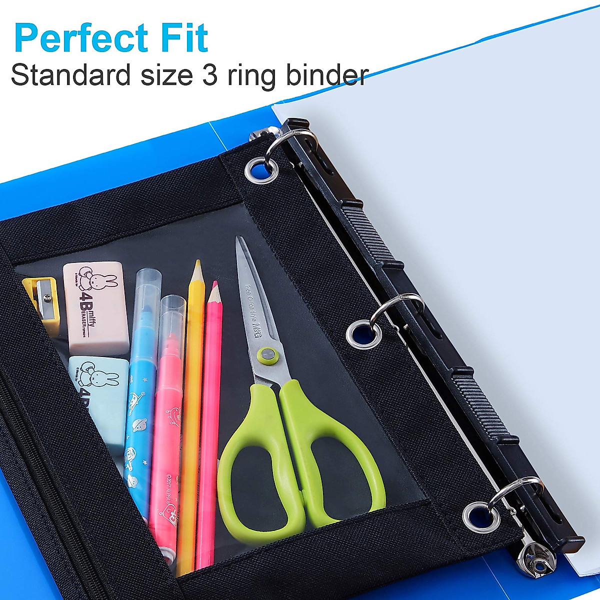 Sooez Pencil Pouch for 3 Ring Binder, 2 Pack Fabric Binder Pouch with 2 Pockets, Pencil Bags with Zipper and Reinforced Grommets, Pencil Cases for Binder