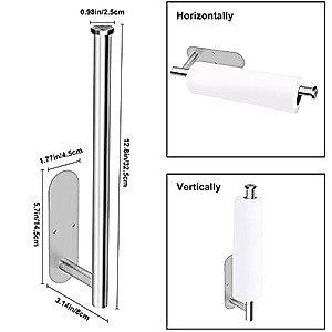 HONZUEN Paper Towel Holder Under Cabinet, Adhesive or Screw Install, Brushed Nickel Wall Mount Paper Towel Holders for Kitchen RV, Waterproof Stainless Steel Kitchen Towel Holder