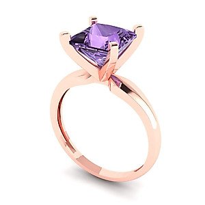 Clara Pucci 2.5ct Princess Cut Solitaire Simulated Alexandrite Engagement Wedding Bridal Wedding Anniversary Ring in 14k Rose Gold 7.75