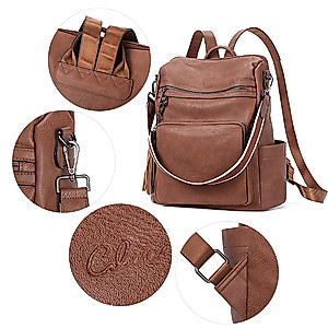 CLUCI Backpack Purse for Women Fashion Crossbody Bags Purses for Women, Leather Messenger Tassel Bag, Medium Travel Handbags Multiple Pockets, Fall Vintage Shoulder Bags Brown