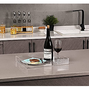 Sooyee Acrylic 16" x 12" Plastic Tray for Coffee Table,Kitchen,Bathroom,Food,Vanity Countertop,Large Ottoman Decorative, Serving Tray with Handles,Clear