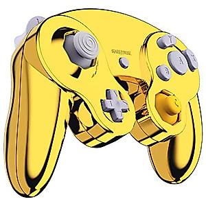eXtremeRate Chrome Gold Glossy Faceplate Backplate for Nintendo Gamecube Controller, Replacement Housing Shell Cover with Buttons for Nintendo Gamecube Controller NGC - Controller NOT Included