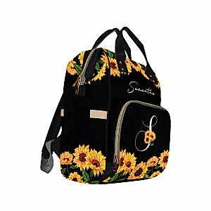 Newcos Personalized Sunflower, Initial Diaper Bag Backpack with Name Custom Mommy Nursing Baby Bags
