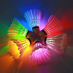 Ohuhu Shuttlecock, LED Birdies Badminton Glow in The Dark Lighting Badminton Birdies Goose Feather Shuttlecocks Light up for Outdoor Indoor Adults Sport Activities