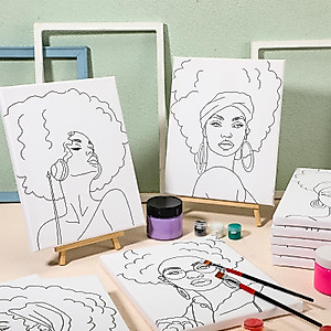 Sherr 20 Pcs Stretched Pre Drawn Canvas Afro Queen Black Art for Painting for Adults Outline Pre Drawn Stretched Cotton Canvas to Paint Party Set, 8 x 10''(Vivid)
