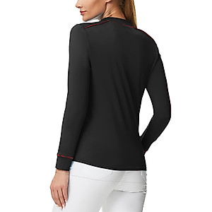 Women's UPF 50+ Golf Polo Shirts Collarless Long Sleeve Tennis Shirt Lightweight Quick Dry Athletic Tops(Black,S)