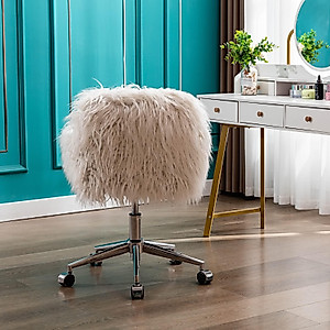 Daesar Modern Faux Fur Home Office Chair, Fluffy Chair for Girls, Makeup Vanity Chair, White
