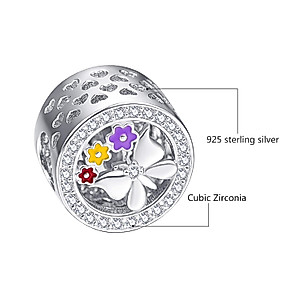 KINGWHYTE Buttefly Charm Beads S925 Sterling Silver Butterfly Beads Diy Pendant Charm Beads Jewelry Gifts for Women