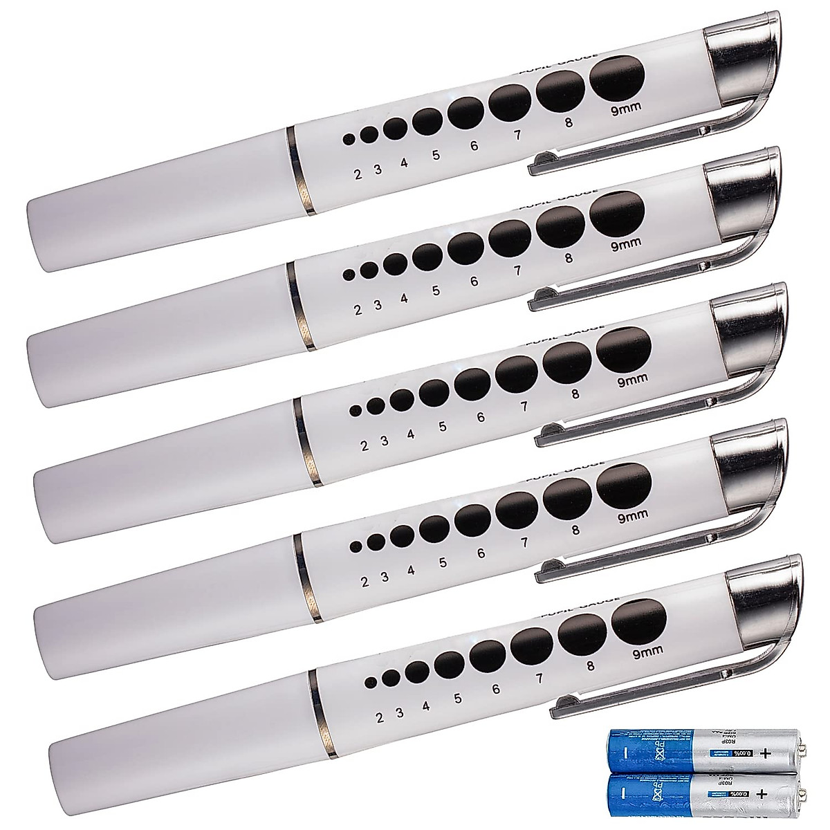 Novamedic 5 Pack LED Pen Light with Pupil Gauge, Reusable Medical Diagnostic Penlight for Doctors Nurses EMTs and Nursing Students, White, Batteries Included
