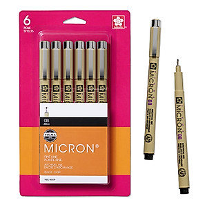 SAKURA Pigma Micron Fineliner Pens - Archival Black Ink Pens - Pens for Writing, Drawing, or Journaling - Black Colored Ink - 08 Point Size - 6 Pack