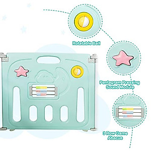 HONEY JOY Baby Play Yards, 14 Panel Foldable Baby Playpen, Anti-Slip Base & Lockable Safety Gate, Indoor Large Baby Fence Play Area for Babies and Toddlers (Green, 14 Panel)