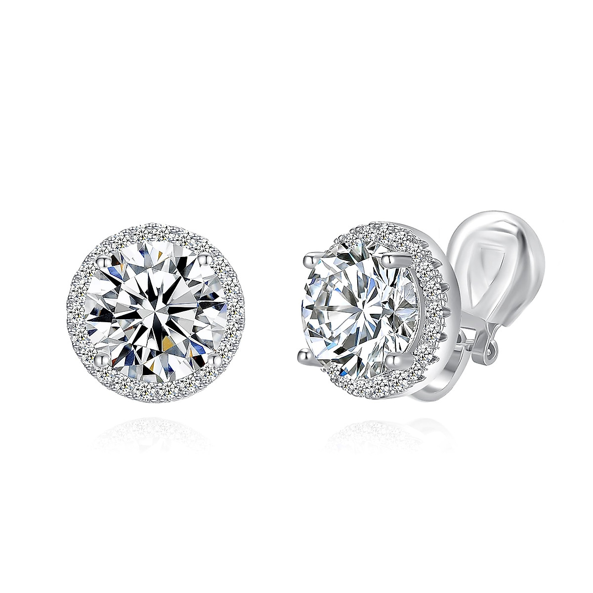 YOQUCOL Bright 10mm Cubic Zirconia Clip On Earrings Crystal Round Non Pierced Stud For Women