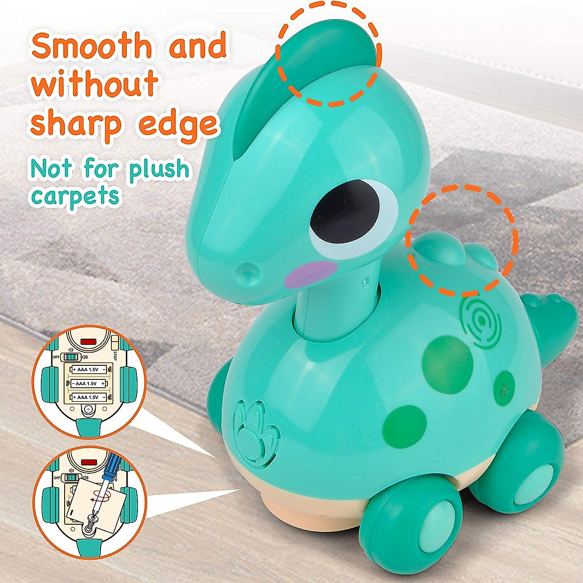 Kidpal Baby Toys 6 to 12 Months, Dinosaur Baby Boy Toys for 6 Month Old Boy Toys 12-18 Months with Music/Light Crawling Toys, Touch & Go Toddler Tummy Time Toys for 1 2 Year Old Boy & Girl Gifts