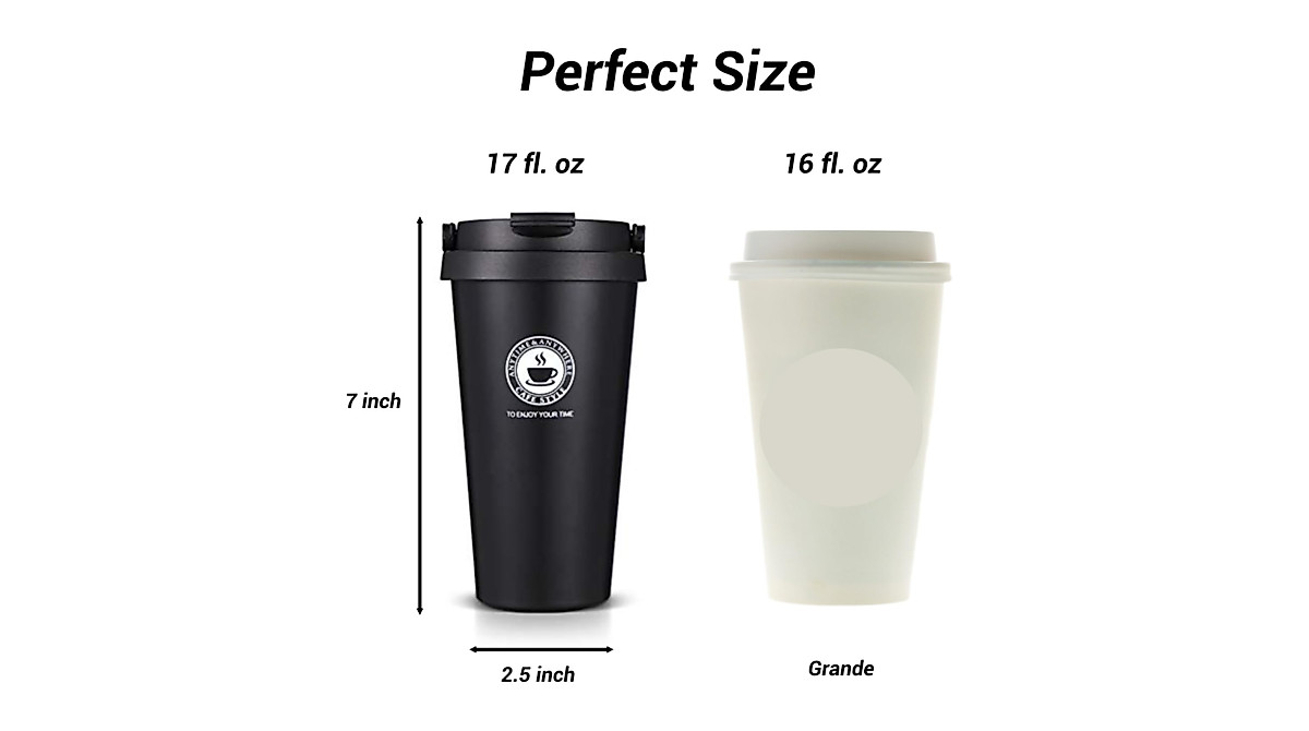 Travel Coffee Mug Stainless Steel Vacuum Insulated 17oz Black