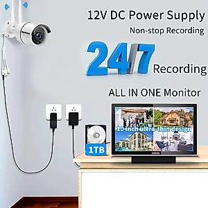 [2 Antenna Signal Enhance & 100ft Super Night Vision] Wireless Security Camera System Outdoor, 4pcs 3MP CCTV Camera Security System Wireless, Home WiFi Video Surveillance NVR Kits, All in One Monitor