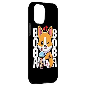 iPhone 12 Pro Max Kawaii Boba Dog Corgi Tea Drink Cute Anime Bubble Tea Heart Case