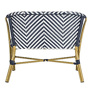 Safavieh PAT4016A Outdoor Collection Dandra Navy and White Herringbone Rattan Settee