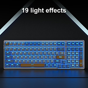 Merdia Wireless Mechanical Keyboard, Triple Mode 2.4G/USB-C/BT Gaming Keyboard 100 Keys Ice-Blue Backlit Brown Switch Keyboard | Rechargeable Keyboard | Mechanical Gaming Keyboard | Ice Blue/W/Y