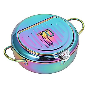 3.4L 10 Inch Stainless Steel Fryer with Temperature Control Japanese Style Tempura Fryer Pan Nonstick Coating Mini Deep Fryer for French Fries Shrimp Chicken Wings Deep Fryer