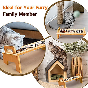 Elevated Cat Food Bowl, 3 Stainless Steel Raised Cat Bowls with Stand, 15°Tilted Cat Bowl for Indoor Cats, Cat Food and Water Bowl Set, Anti Vomitting, Whisker Fatigue and Dishwasher Safe - Natural