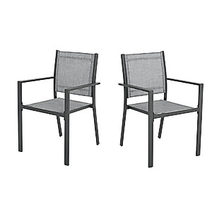Olaterior Patio Dining Chairs, Outdoor Dining Chair Set of 2, Stackable Outdoor Chairs, All-Weather Textilene Chair with Armrest, Modern Sling Patio Furniture Chair for Lawn Deck, Pool, Mixed Grey