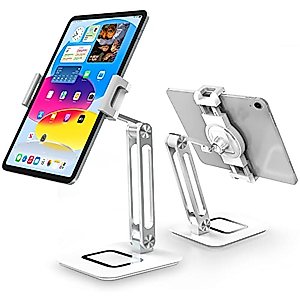 Lucrave Tablet Stand Holder for Desk, Adjustable Aluminum 360 Degree Rotating Desktop Mount Dock Compatible with iPad Pro 9.7, 10.5, 12.9, Air, Mini, Kindle, Galaxy Tab, E-Reader (4-13"), Silver