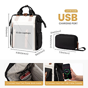 LOVEVOOK Laptop Backpack, Teacher Nurse Work Travel Backpacks Purse for Women, Computer Bag with USB Charging Port, 15.6 inch Black Brown