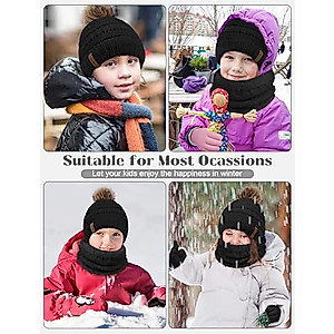 3PCS Kids Winter Hat Scarf Gloves Set Knit Thick Warm Toddler Pompom Beanie Neck Warmer for Girls Boys