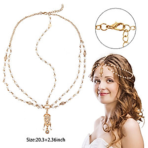 WILLBOND 8 Pieces Gold Head Chain Jewelry Halloween Boho Headband Coins Pearl Tassel Chain Hair Band Festival Prom Wedding Headpiece for Women(Cute Style)