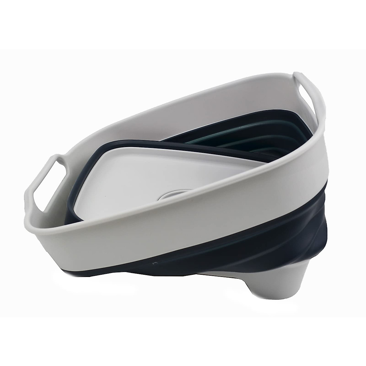 SAMMART 9L Collapsible Dishpan with Draining Plug - Foldable Washing Basin - Portable Dish Washing Tub - Space Saving Kitchen Storage Tray (Grey/Slate Grey, 1)