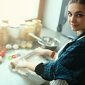 Adjustable Rolling Pin with Thickness Rings Guides - Non Stick - 17 inch Large Heavy Duty Stainless Steel French Style Dough Roller for Baking Pizza Pie Pastries and Cookies