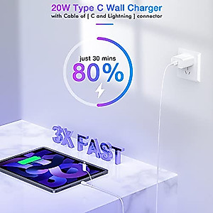 6 FT iPad Charger with Lightning to USB C Adapter, [Apple MFi Certified] iPad Charger +USB C to C Cable +USB C to iOS Adapter, USB C Female to Lightning Male Adapter for iPad/iPad Air/iPad Mini/iPhone