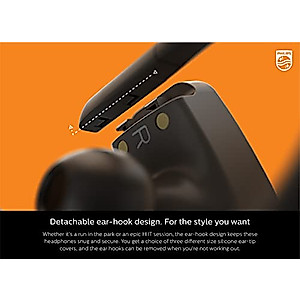 Philips A5205 Wireless Sports Earbuds, IPX7 Waterproof, in-Ear True Wireless Bluetooth 5.1 Headphones, USB-C Charging, Detachable earhooks, Up to 20 Hours of Playtime, TAA5205BK
