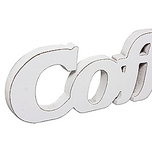 Rustic Distressed White Coffee Sign for Tabletop 14", Wall Hanging Coffee Bar Sign Kitchen Decor, Farmhouse Coffee Signs for Coffee Bar, Freestanding Coffee Wood Signs for Home Decor Shelf Christmas