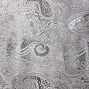 Brynn Silver Paisley Floral Brocade Chinese Satin Fabric by The Yard - 10054