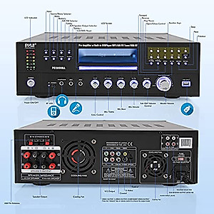 Pyle 4-Channel Karaoke Home Wireless Microphone Amplifier - Audio Stereo Receiver System, Built-in CD DVD Player, Dual UHF Wireless Mic/MP3/USB Reader, AM/FM Radio - Pyle PWMA5000BA