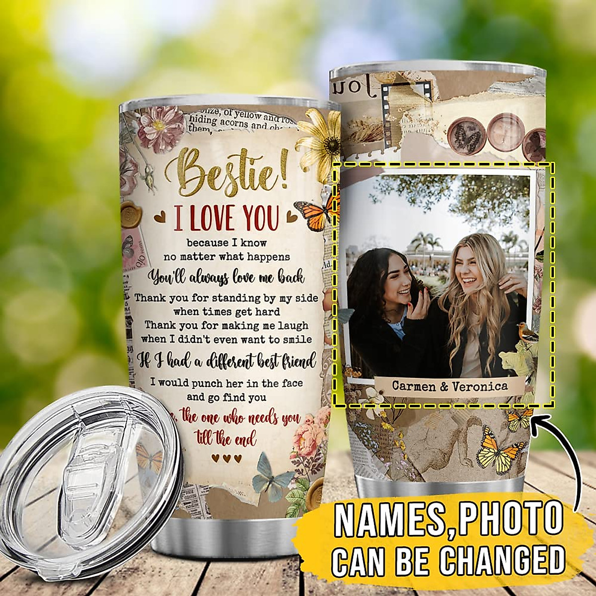 Wassmin Best Friends Tumblers Personalized Tumbler With Picture Photo Bestie Tumblers 20oz 30oz Coffee Travel Mug Birthday Christmas Presents Besties Cup Gifts For Women BFF Soul Sister