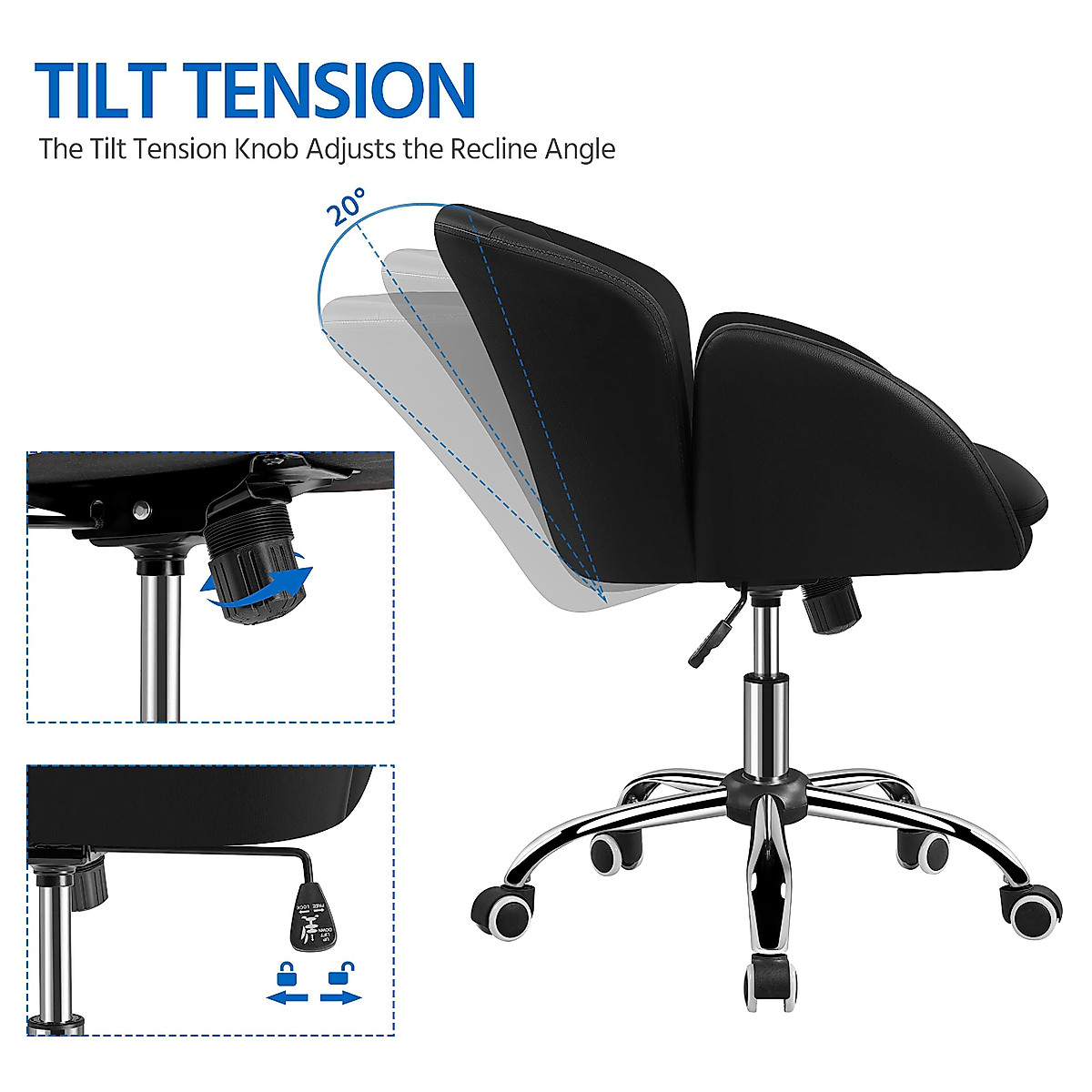 Yaheetech Cute Petal Desk Chair Home Office Chair Swivel Leather Desk Chair Makeup Vanity Chair with Armrests for Bedroom Modern Computer Rolling Chair for Women Black