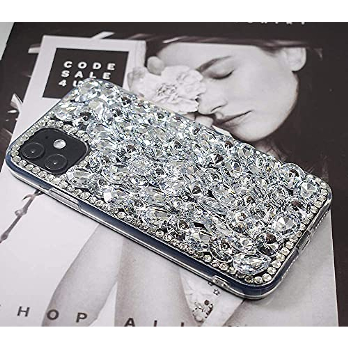iPhone 12 /iPhone 12 Pro Bling Glitter Case,Luxury Shiny Diamond Crystal Rhinestone Sparkly Jewelled Gemstone 3D Handmade Clear Cover Case for Women Girls with iPhone 12 /iPhone 12 Pro 6.1''