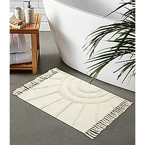 OJIA Boho Bathroom Rug 2' X 3', Tufted Sun Rug Small Rugs with Tassels Farmhouse Cotton Woven Washable Accent Throw Rug Tribal Area Rugs for Entryway Bedroom Laundry Living Room Kitchen