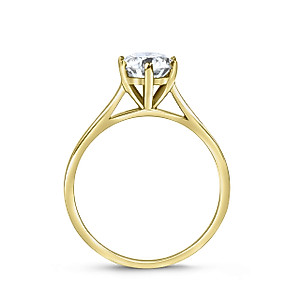 10k Solid Gold 6 Prong Round Moissanite Solitaire Engagement Ring for Women 1ct DEW G-H Color VVS1 Quality (Yellow Gold, 6.5)