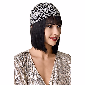 BABEYOND 1920s Beaded Cap Headpiece Belly Dance Cap Exotic Cleopatra Headpiece for Gatsby Themed Party (Silver)