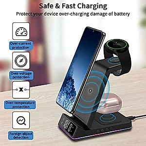 3 in1 Wireless Charger for Samsung, Qi Fast Wireless Charging Station with Clock/Alarm/Night Light for Samsung Galaxy Watch 5/Pro/4/3,Active 2/1,Galaxy S22/S21/Z Flip/Fold 3,Galaxy Buds 2/Pro/Live