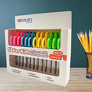 Westcott Right- & Left-Handed Scissors For Kids, 5’’ Pointed Safety Scissors, Assorted, 12 Pack (13141)