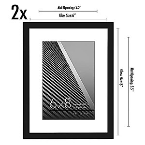 Americanflat 6x8 Picture Frame in Black - Set of 2 - Thin Border 4x6 Frame with Mat and 6x8 Frame Without Mat - Horizontal and Vertical Formats for Wall and Tabletop