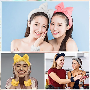 Janmini 36 Pcs Facial Makeup Headbands, Wristbands and Hairbands Set - 12 Solid Hairbands, 24 Flannel Wristbands for Winter Gift