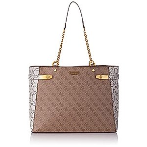 GUESS womens Zadie Logo Girlfriend Tote, Latte Logo Python, one size US