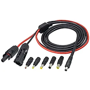 HCFeng 16AWG MC-4 to DC Cable Solar Panel to DC 5.5mm x 2.1mm Male Adapter Charge Cable with DC 3.5x1.35mm, DC 4.0mmx1.7mm,DC 5.5mmx2.5mm,6.5x3mm and DC8mm Converter for Solar Panel (1.5m/5ft)