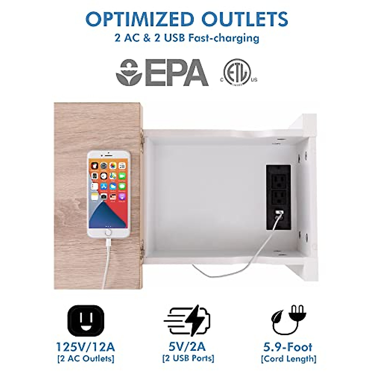 Awescuti Narrow End Table with Charging Station Farmhouse Slim Side Table with USB Ports and Power Outlets, Nightstand with Flip Top and Storage Drawer, for Small Spaces Living Room Bedroom, White